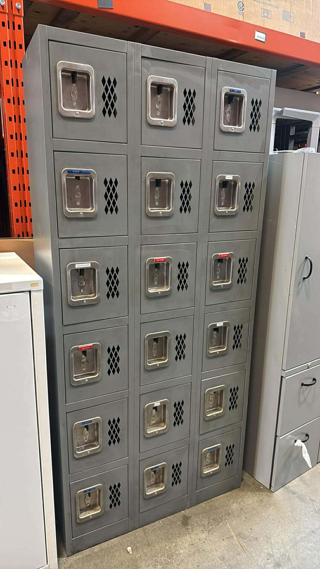 Used Industrial 18-Door Steel Locker Unit – Evergreen Office Spaces Ltd