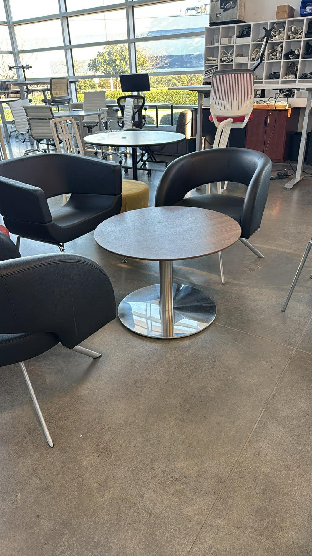 Used 30” Round Coffee Table – Wood Finish with Metal Pedestal Base ...