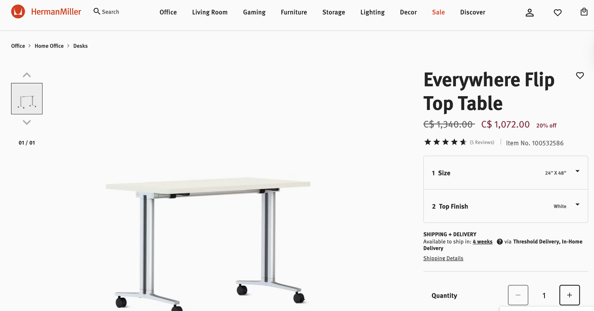 Used Herman Miller "Everywhere" Flip Top Table – Evergreen Office ...