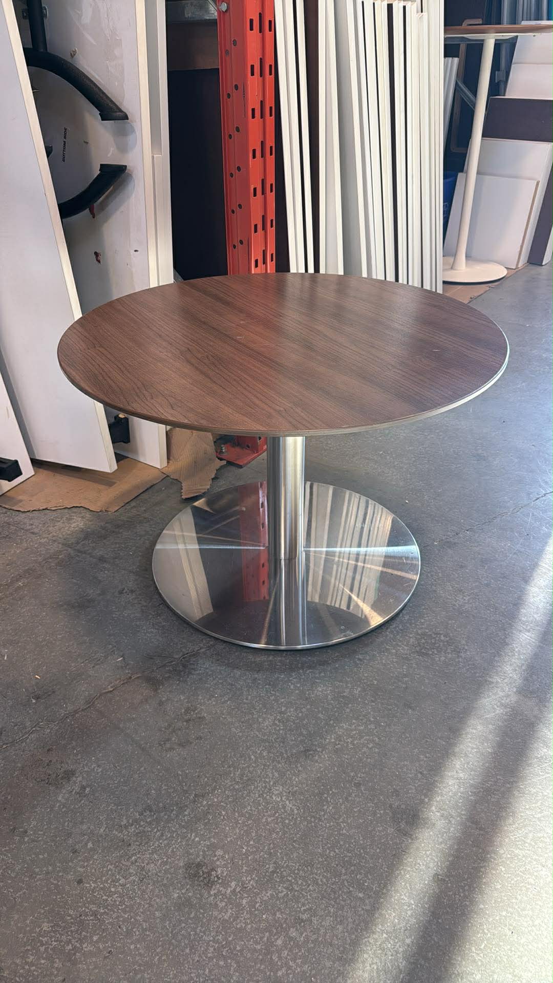Used 30” Round Coffee Table – Wood Finish with Metal Pedestal Base ...