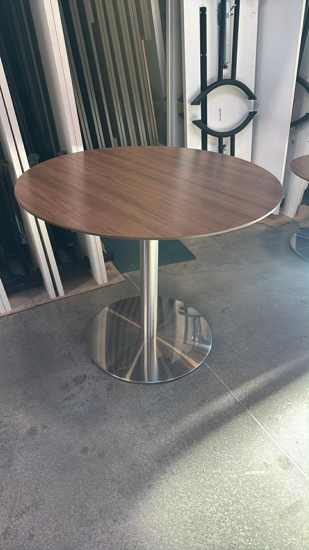 Used 36” Round Bistro / Meeting Table – Wood Finish with Metal Base ...